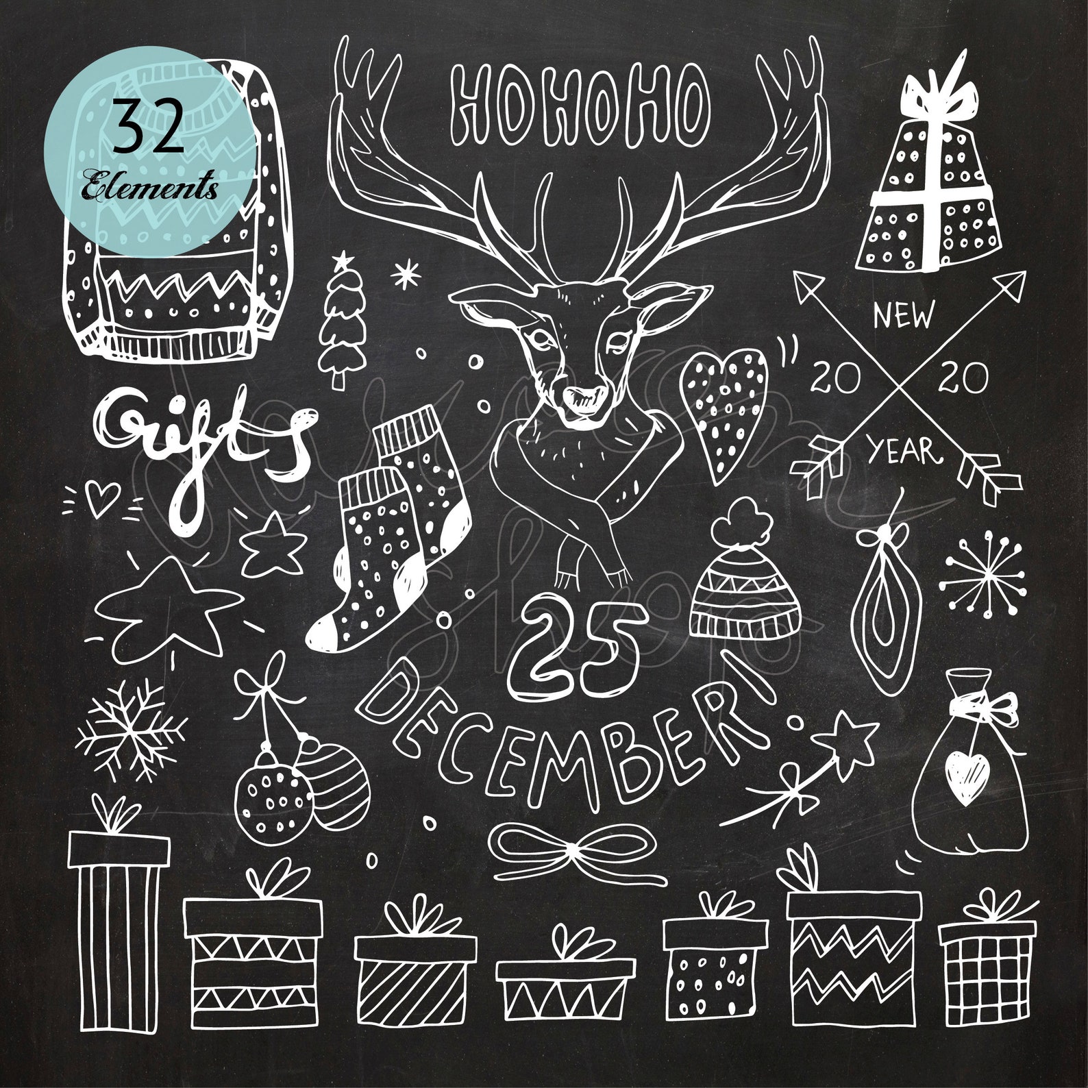 Chalkboard Christmas Clipart Chalk Drawing Deer Clipart Christmas ...