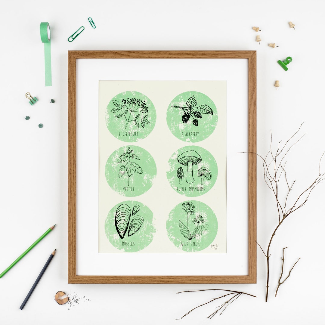 Forager Art Print, Wild Plants, Edible Plants, Green Print, Screen ...