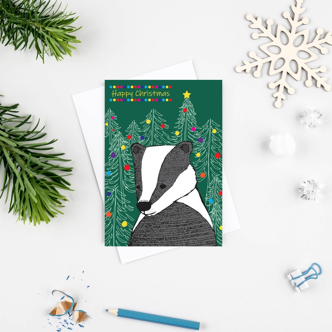 Badger Christmas Card. Featuring an Illustration of a Badger in Front ...