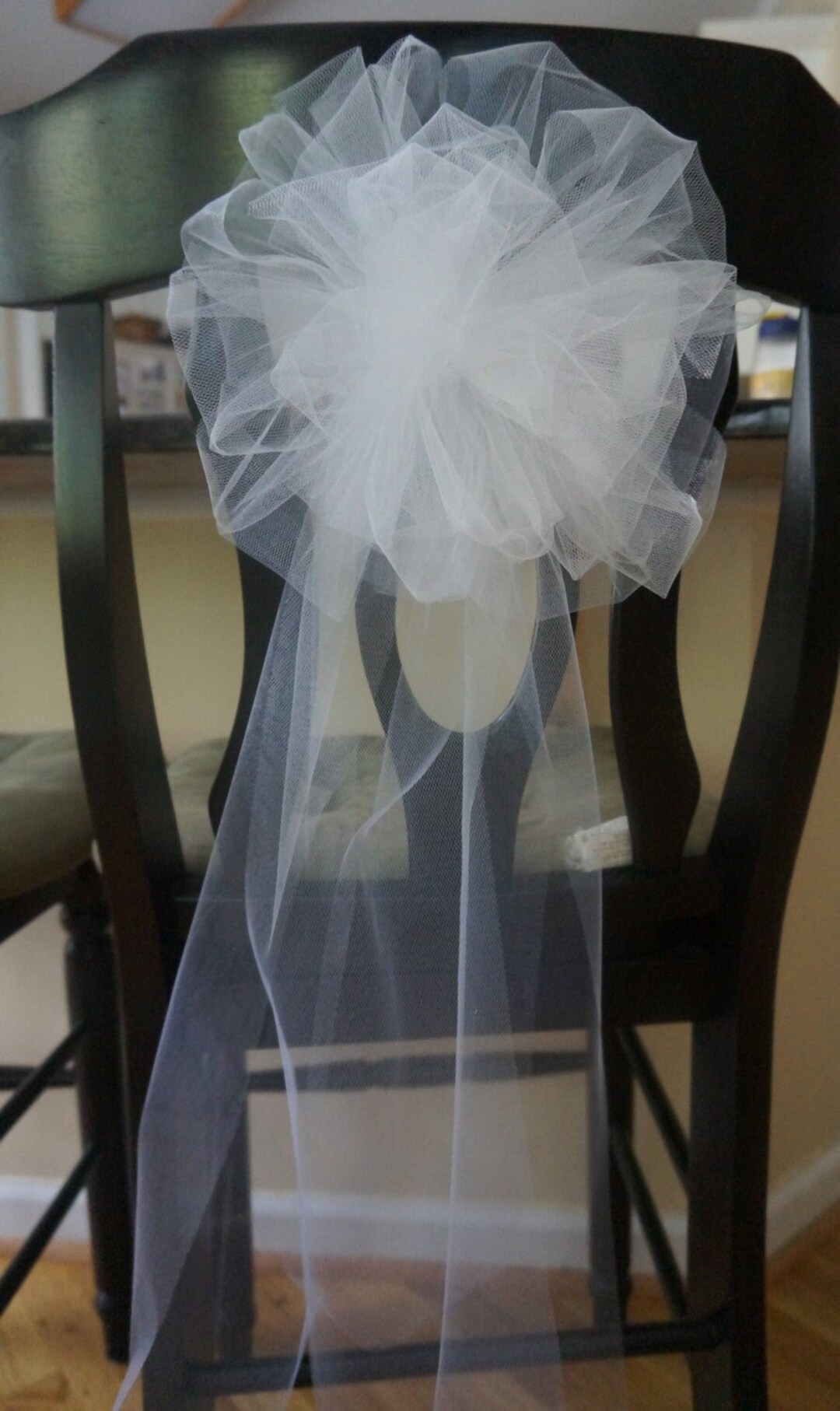 Set of 6 Extra Fluffy White Tulle Chair Pew 10" Wide 24" Tails Chair ...