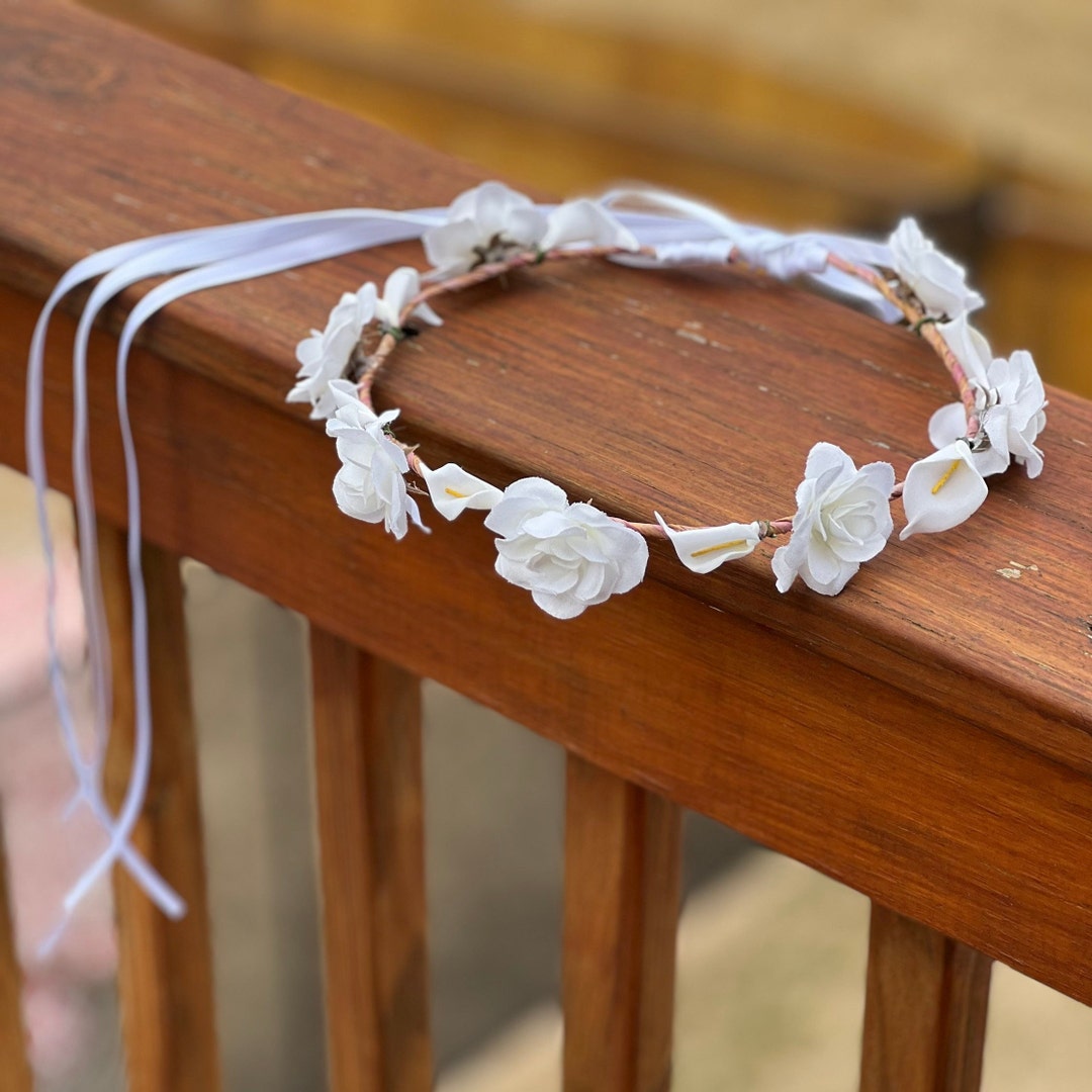 White or Ivory Rose Calla Lily Flower Girl First Communion Bridal ...