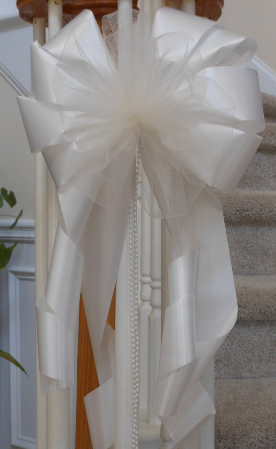 Set of 6 LARGE 11 White Bows 24 Tails Add Your Flowers Wedding Tulle ...