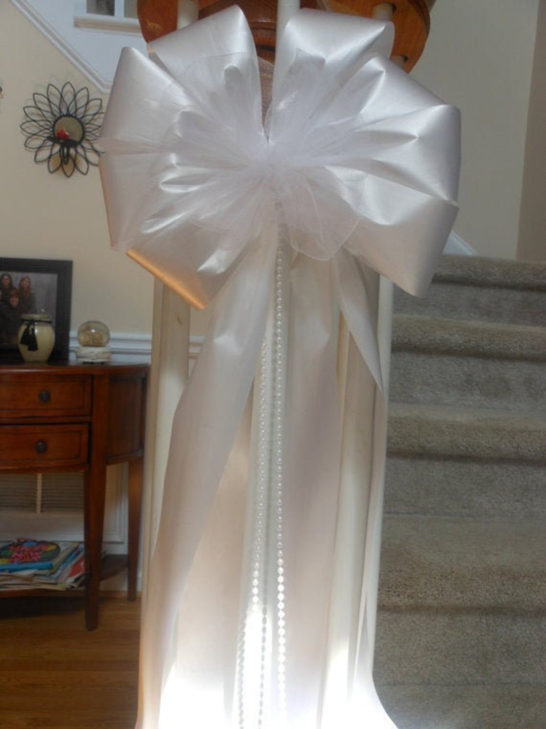 6 LARGE 11" White Bows 22" Tails Choose Color Tulle Add Your Flowers ...