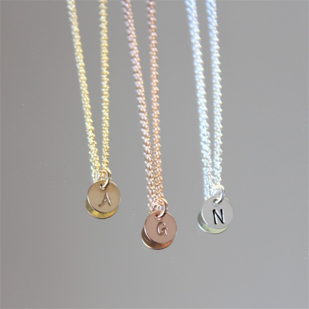 Tiny Initial Necklace Sterling Silver, Gold Filled, Rose Gold Filled 1/ ...