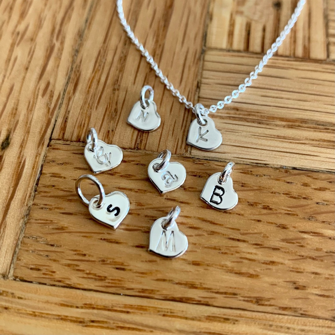 Tiny Heart Initial Charm in Sterling Silver 1/4 Hand Stamped ...