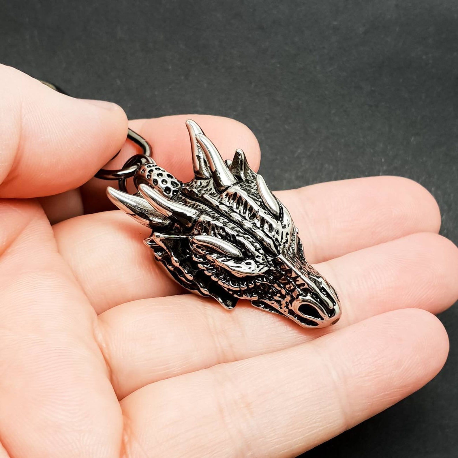 Dragon Head Keyring, Dragon Scales, Gothic Bagcharm - Etsy