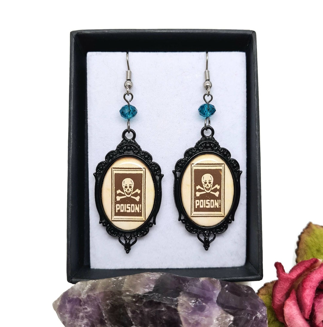 Poison Warning Label Bottle, Gothic Earrings - Etsy