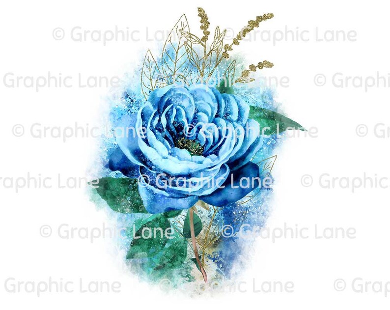 Sublimation Design, Digital Download, Single Blue Rose Watercolor, JPG ...