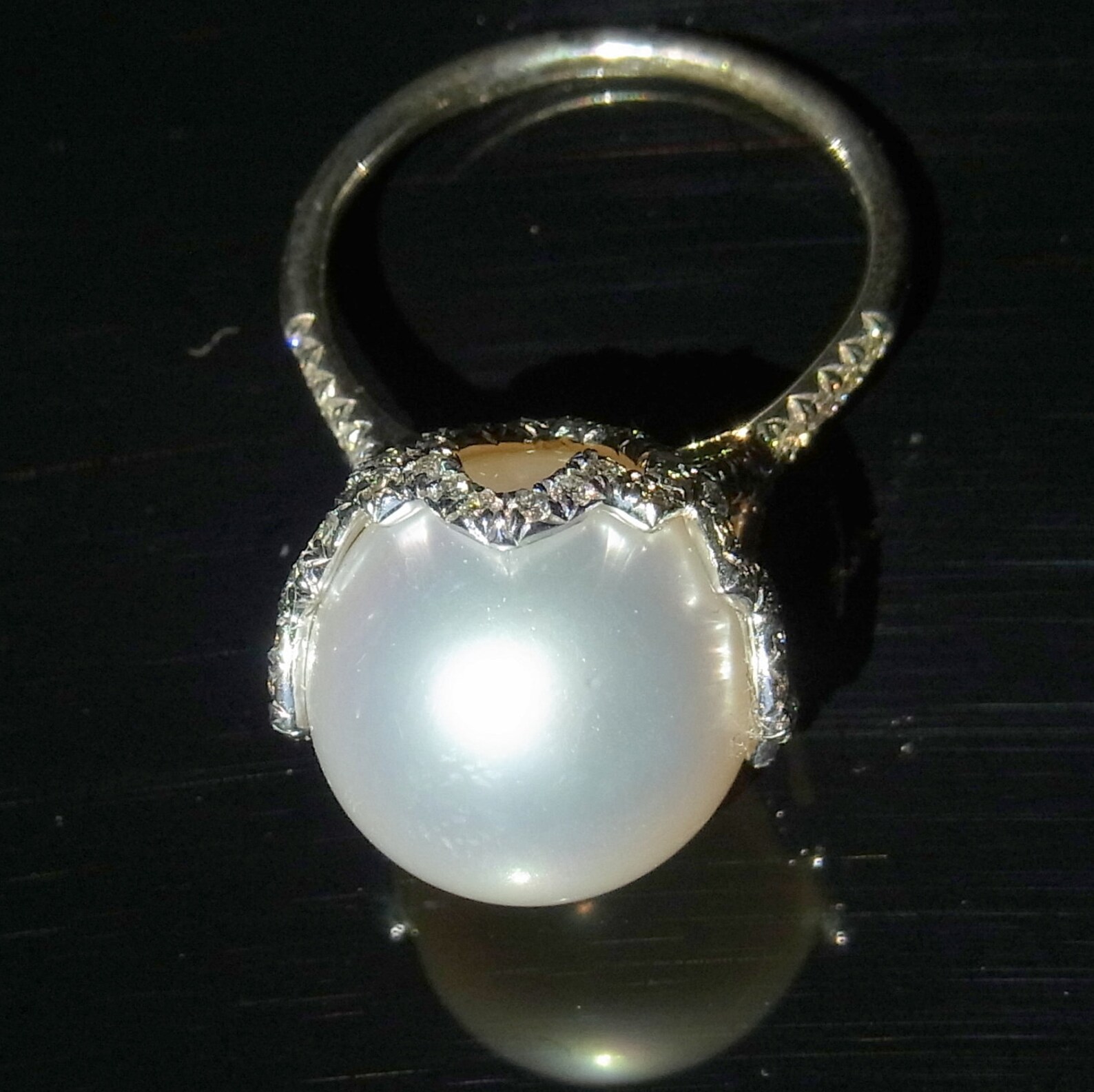Stunning Large South Sea Pearl Ring 13mm Figural 14K White Gold ...
