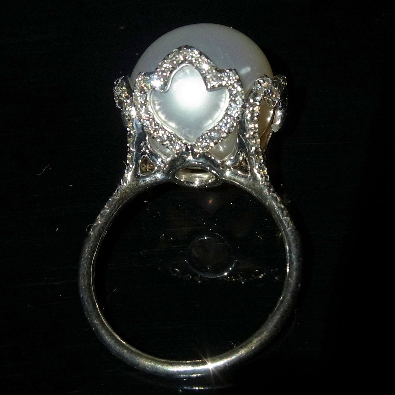 Stunning Large South Sea Pearl Ring 13mm Figural 14K White Gold ...