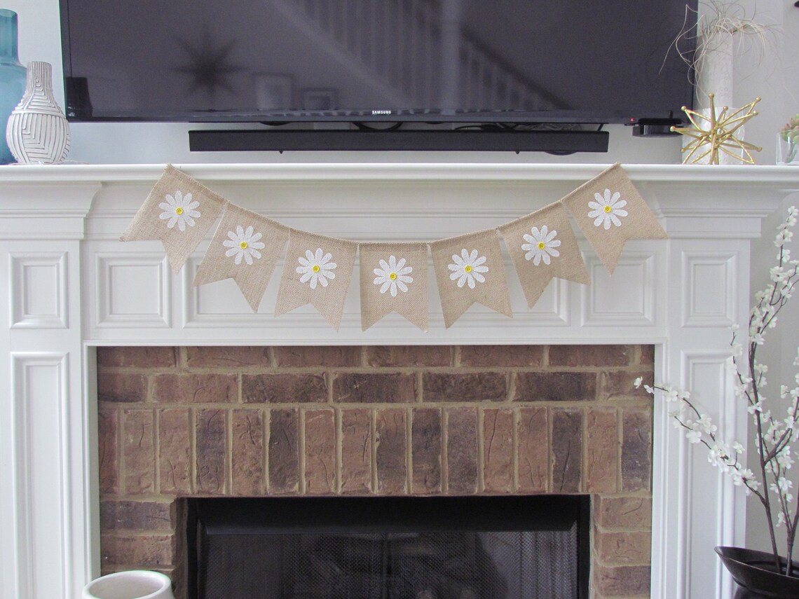 Daisy Banner, Spring Banner, Summer Banner, Daisy Burlap Banner, Flower ...