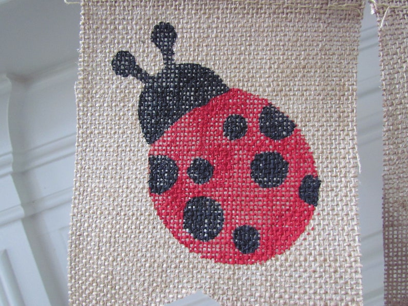 Ladybug and Daisy Burlap Banner, Ladybug Banner, Spring Burlap Banner ...