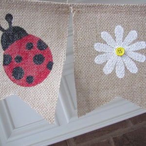 Ladybug and Daisy Burlap Banner, Ladybug Banner, Spring Burlap Banner ...