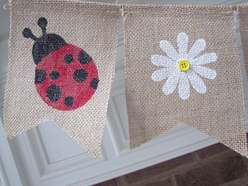 Ladybug and Daisy Burlap Banner, Ladybug Banner, Spring Burlap Banner ...