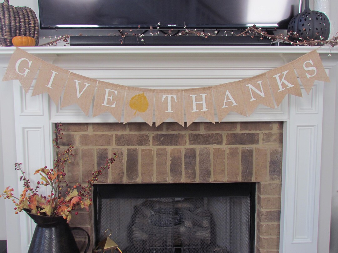 Give Thanks Banner, Give Thanks Burlap Banner, Thanksgiving Decorations ...