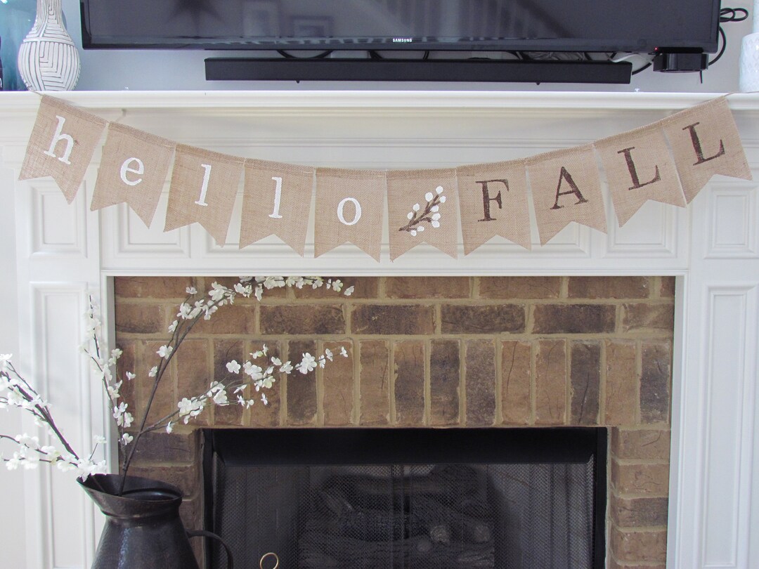Hello Fall Burlap Banner, Hello Fall Banner, Hello Fall Cotton Twig ...