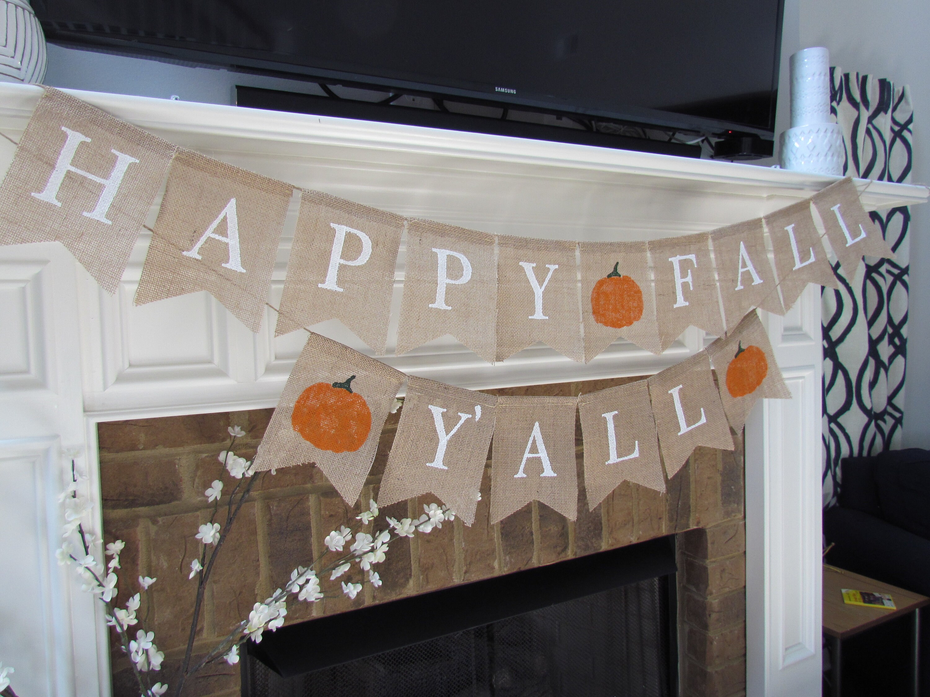 Happy Fall Y'all Burlap Banner, Happy Fall Banner, Fall Burlap Banner ...
