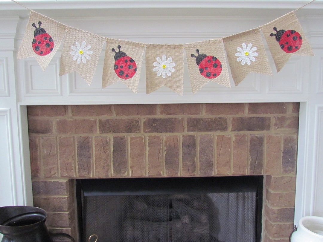 Ladybug and Daisy Burlap Banner, Ladybug Banner, Spring Burlap Banner ...