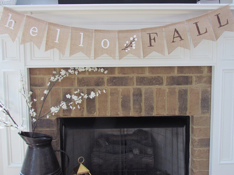 Hello Fall Burlap Banner, Hello Fall Banner, Hello Fall Cotton Twig ...