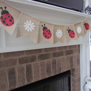 Ladybug and Daisy Burlap Banner, Ladybug Banner, Spring Burlap Banner ...