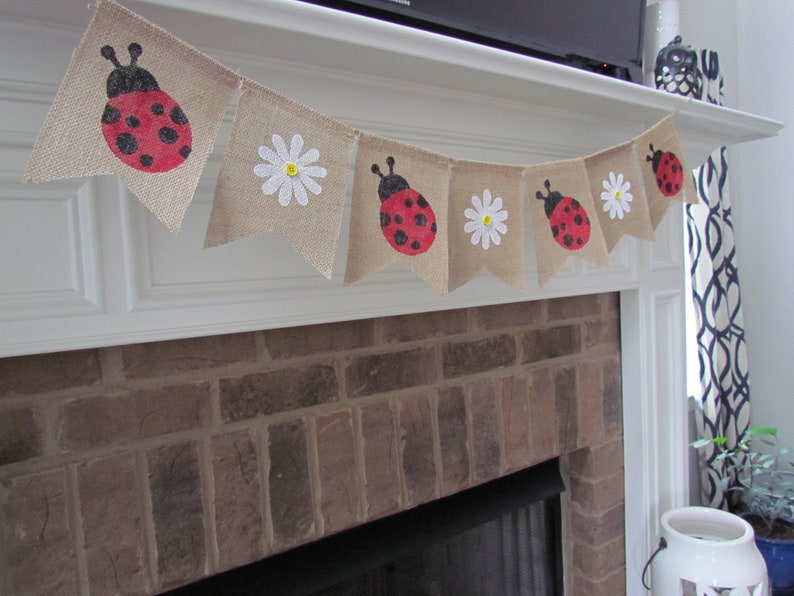 Ladybug and Daisy Burlap Banner, Ladybug Banner, Spring Burlap Banner ...
