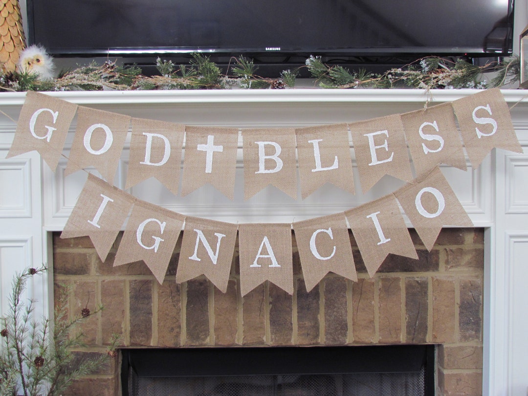 God Bless Banner With Name - Customize, Baptism, Confirmation ...