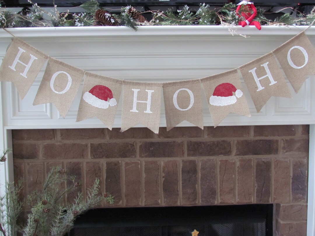 Christmas Santa Ho Ho Ho Burlap Banner, Christmas Burlap Banner, Santa ...
