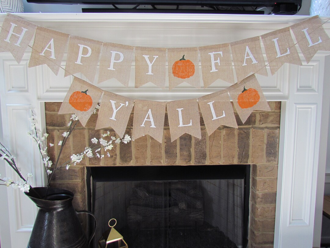 Happy Fall Y'all Burlap Banner, Happy Fall Banner, Fall Burlap Banner ...
