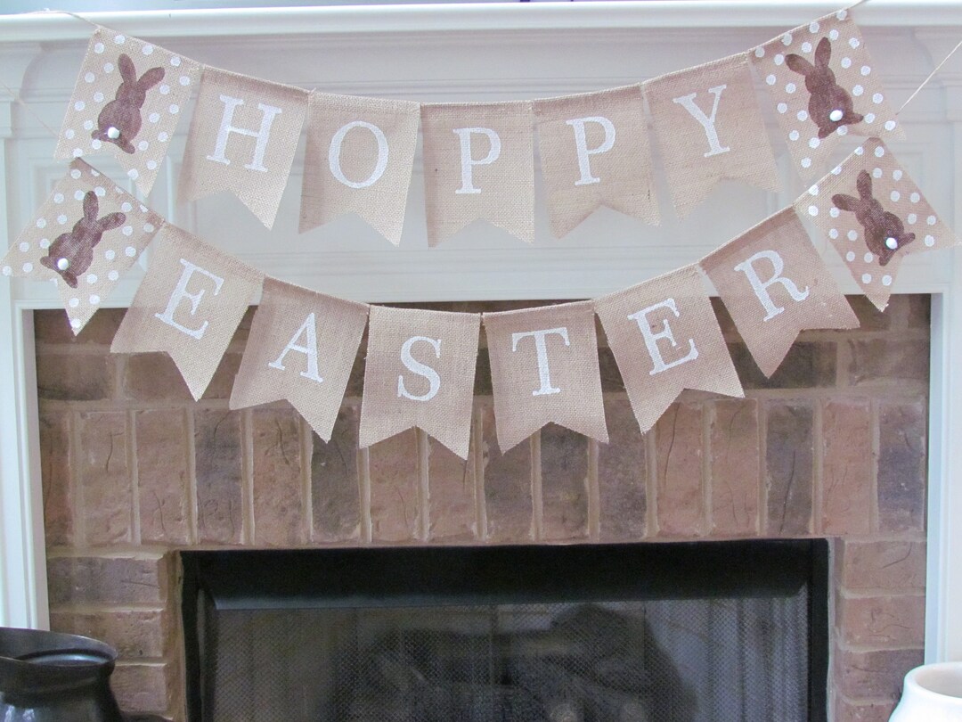 Hoppy Easter Burlap Banner, Happy Easter Banner, Easter Banner, Easter ...