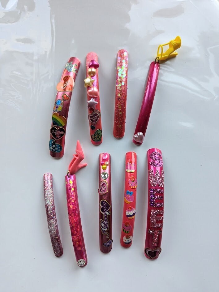 Pink Glitter Long Squared Kawaii Deco Gyaru Nails - Etsy