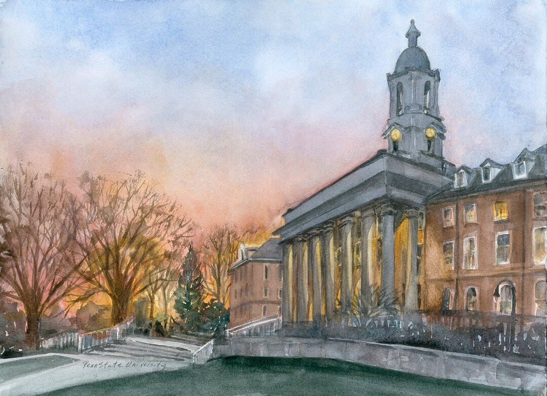 Penn State University Watercolor, Old Main Painting, Penn State ...
