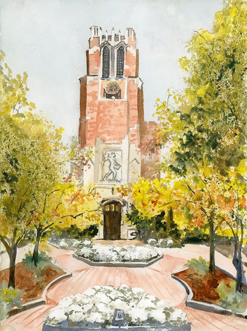 MSU Beaumont Tower Original Watercolor, Michigan State University ...