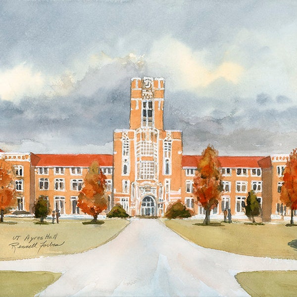 University Campus Watercolor Landscape - Etsy