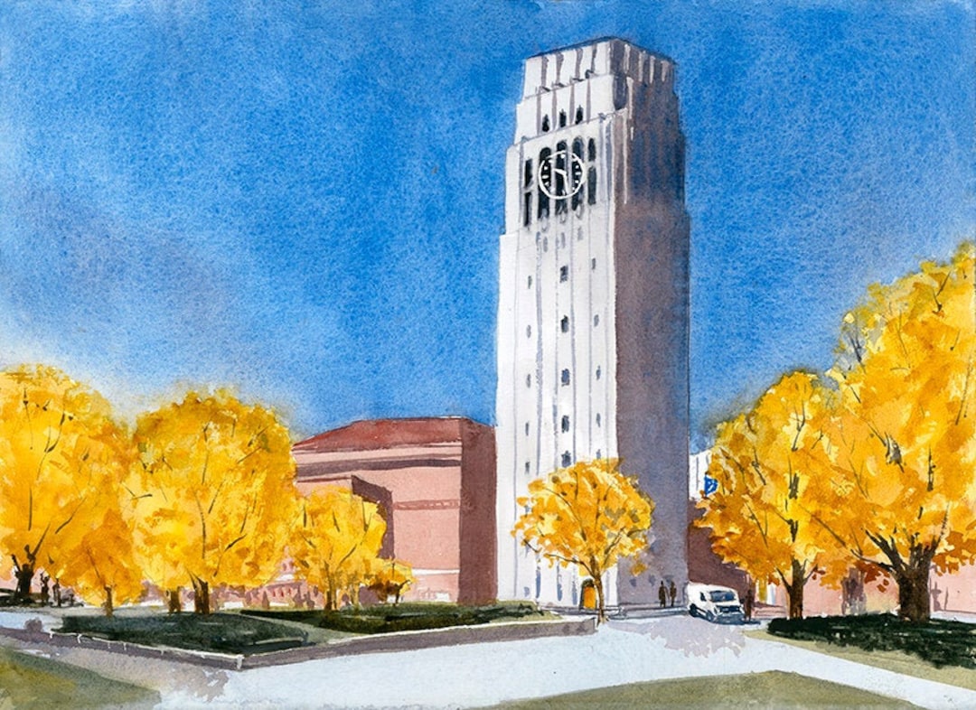 Burton Memorial Tower Art Print: Michigan Wolverines Watercolor Giclee ...