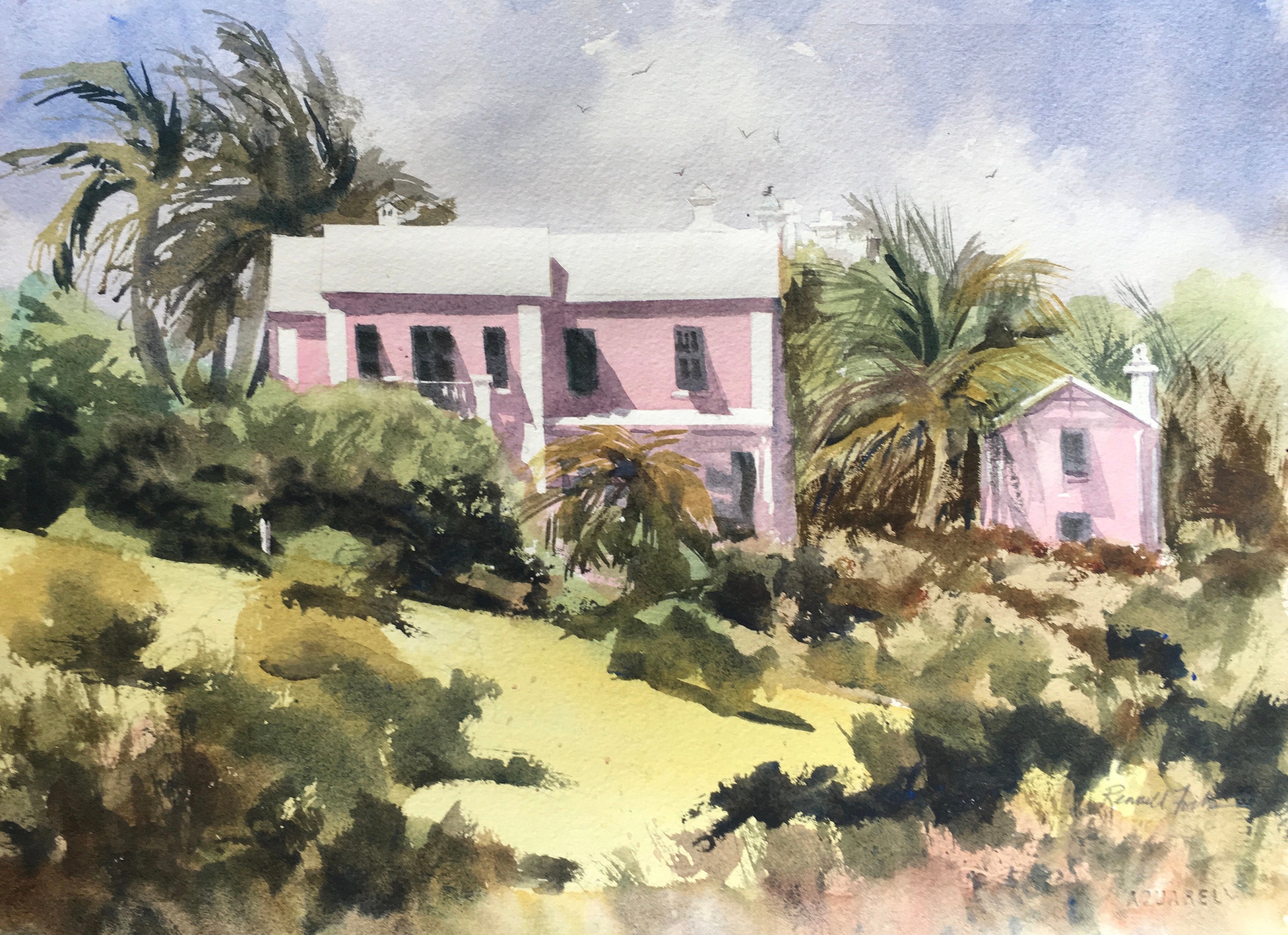 Pink Cottages in Bermuda Watercolor Original Small Painting | Etsy