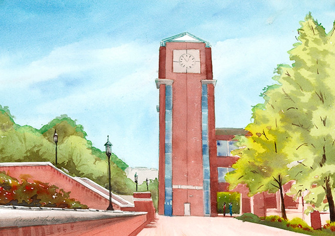 UNC Charlotte Clock Tower Original Watercolor University of - Etsy