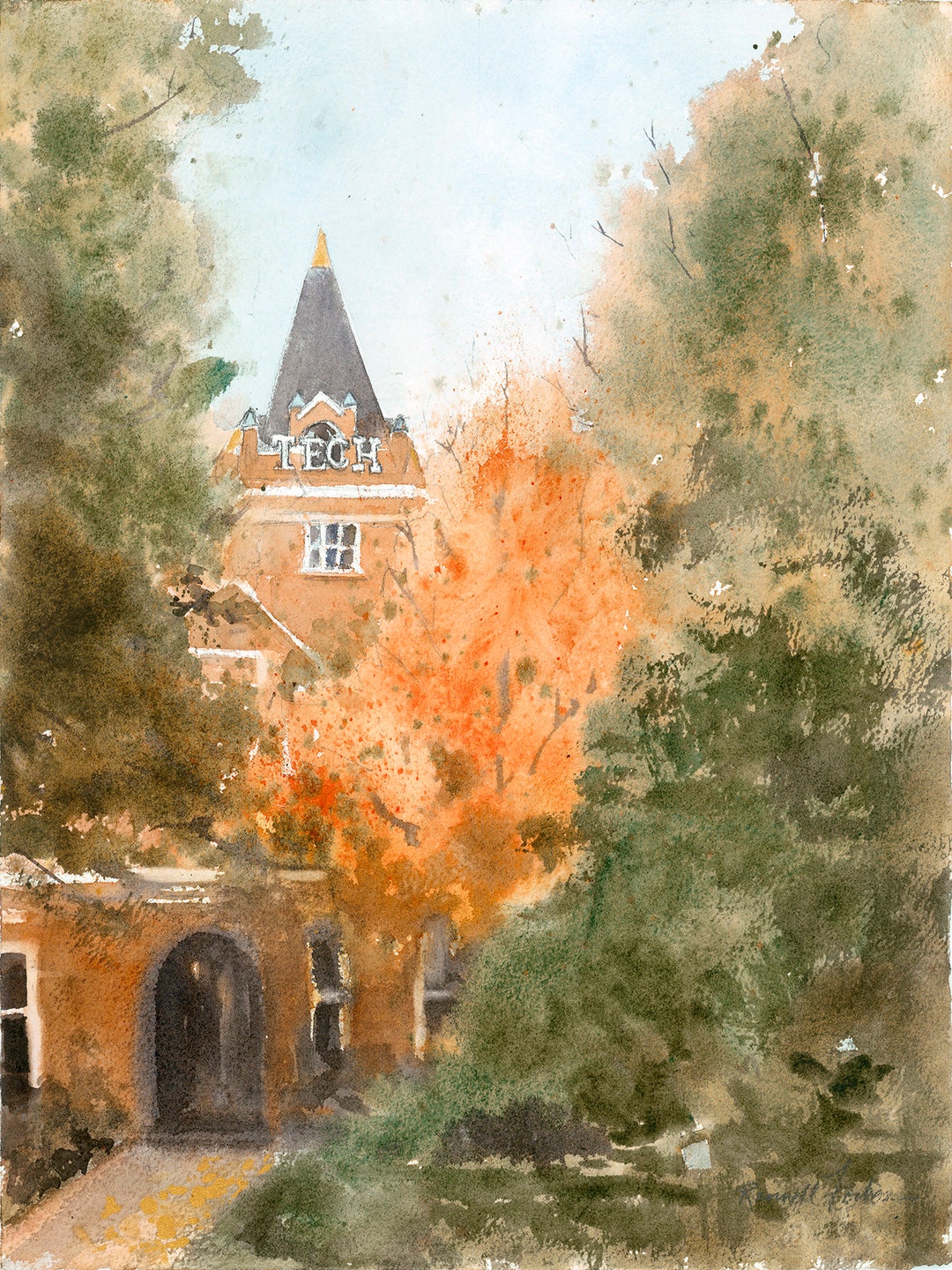 Georgia Tech Original Watercolor, GA Institute of Technology Tower ...