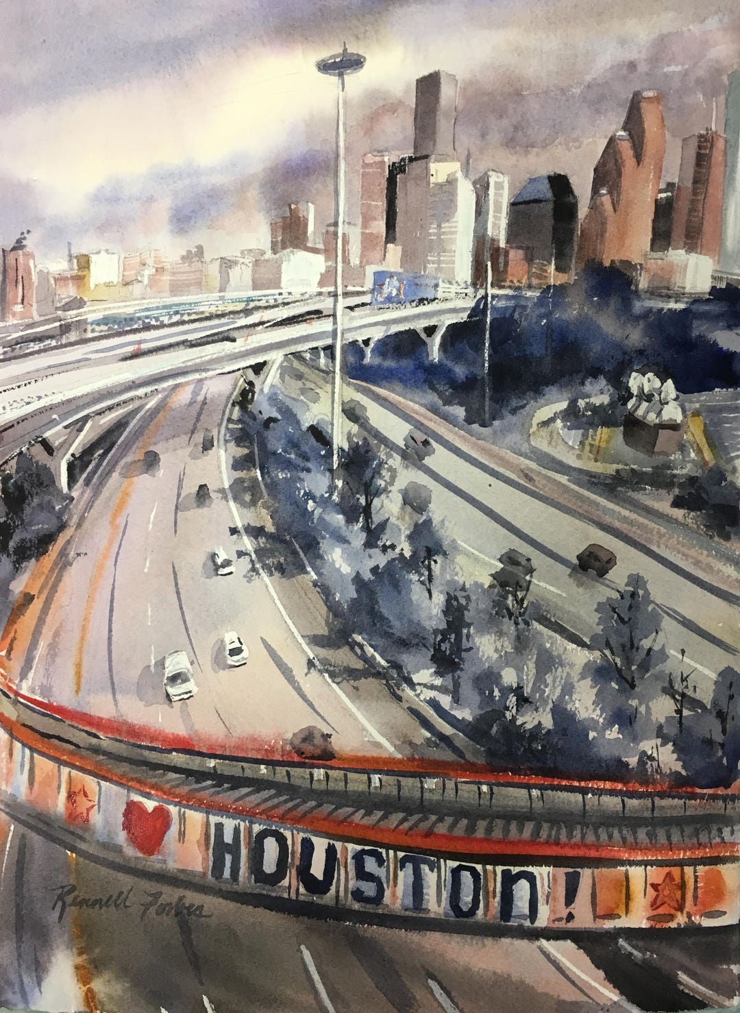 Houston Texas Print, Giclee Hand Signed Print, Houston Urban Scene ...