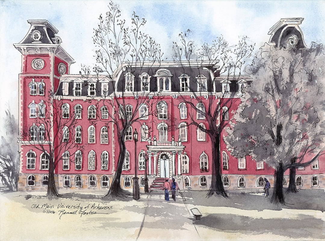 University of Arkansas Giclee Print, Old Main Limited Edition Hand ...