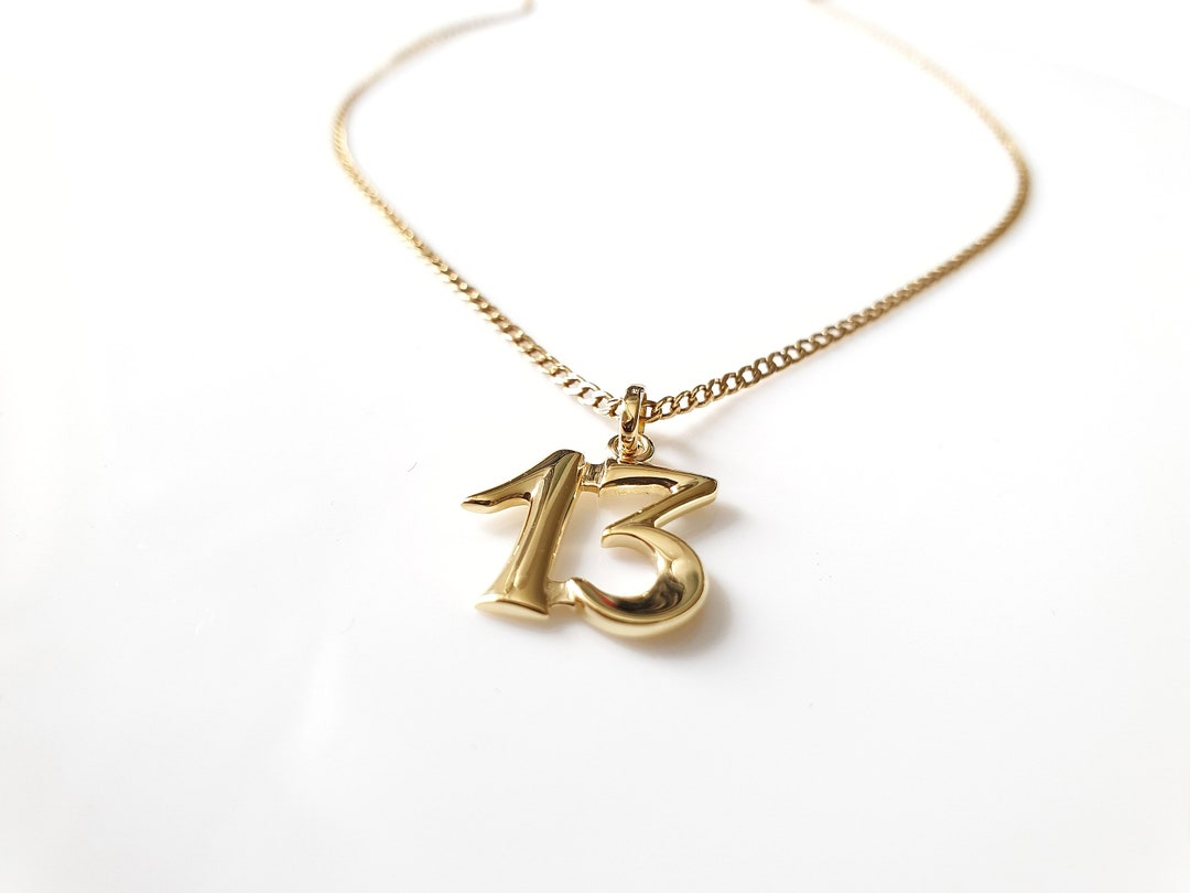 Real 333 8K Gold Lucky Number 13 Pendant and Gold Chain 42-60 Cm 1.6 Mm ...