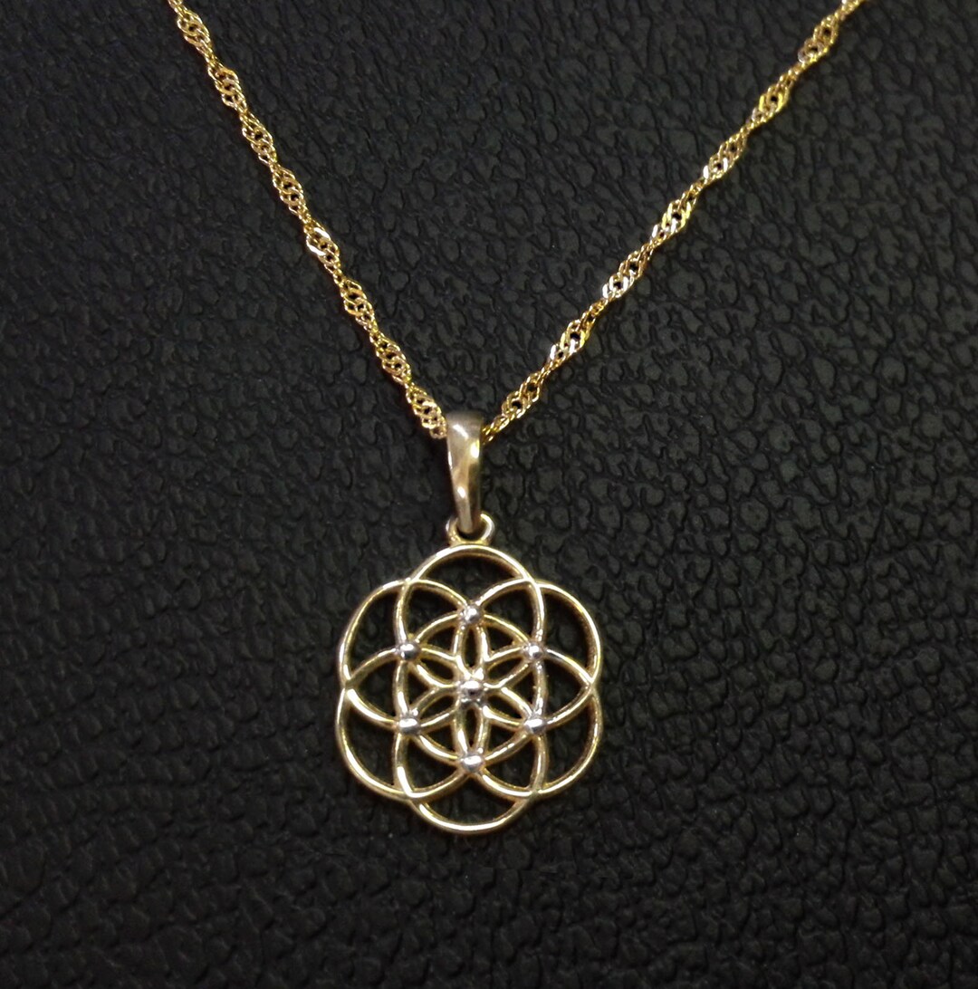 Real 333 8k Gold Flower of Life, Flower of Life, Mandala Pendant, Chain ...