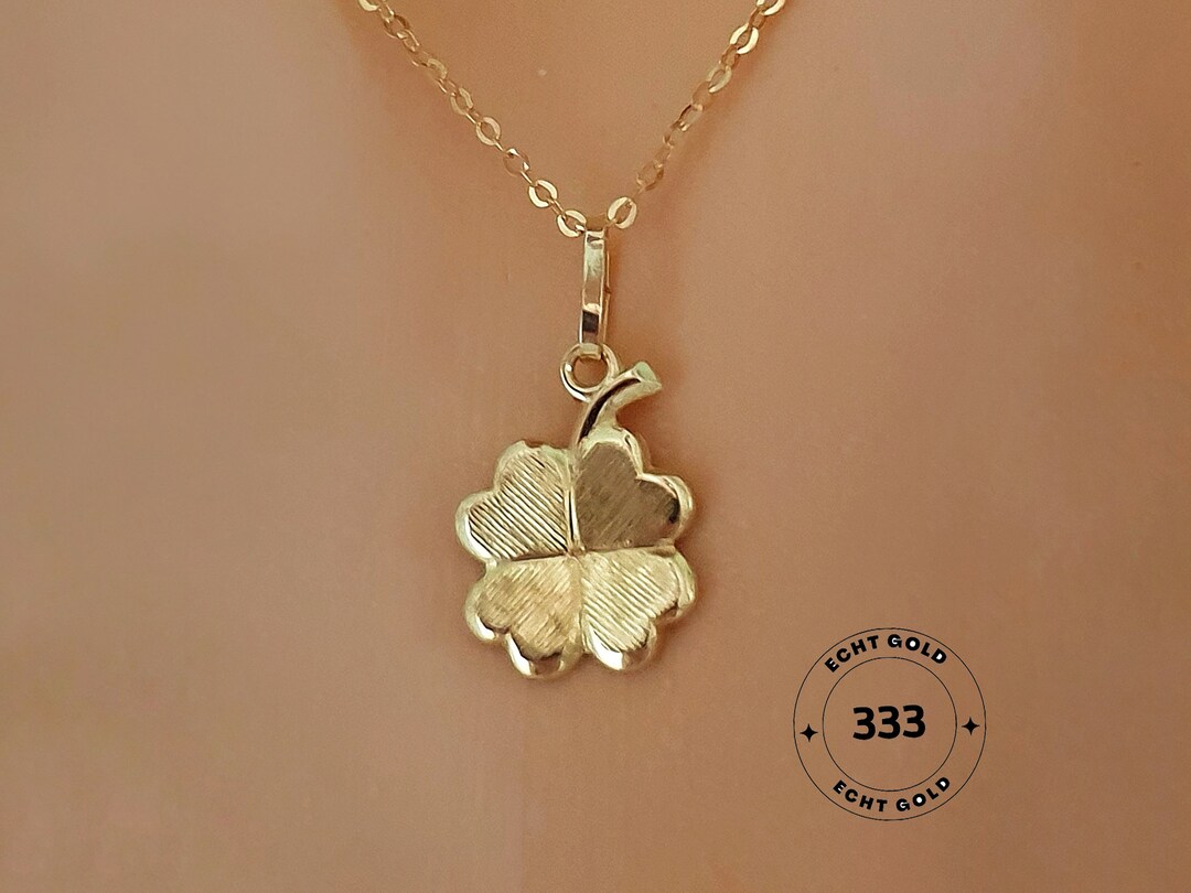Real 333 8k Gold Four-leaf Clover Lucky Charm Pendant Necklace 38 - 50 ...