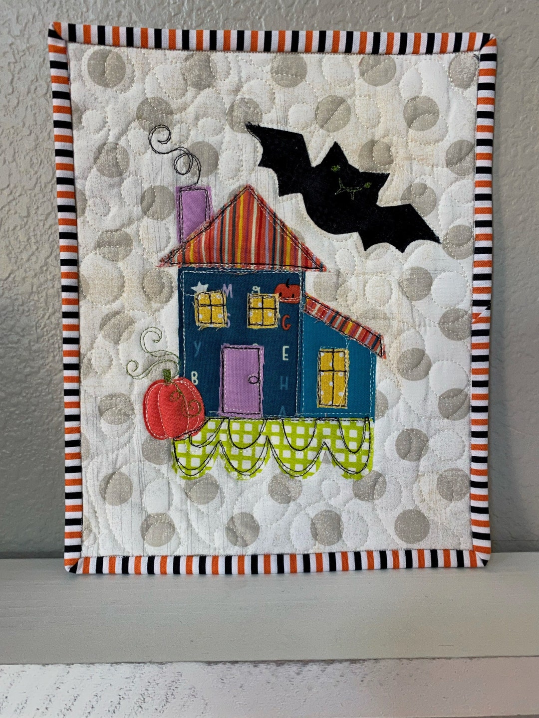 Halloween Quilted Art Quilt, Quilted Wall Art, Autumn Quilted Decor ...