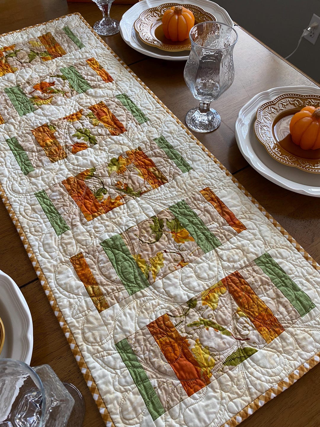 Autumn Colors Quilted Table Runner, Quilted Fall Table Decor, Orange ...
