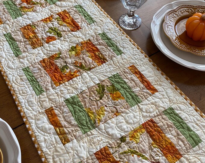 Autumn Colors Quilted Table Runner, Quilted Fall Table Decor, Orange ...