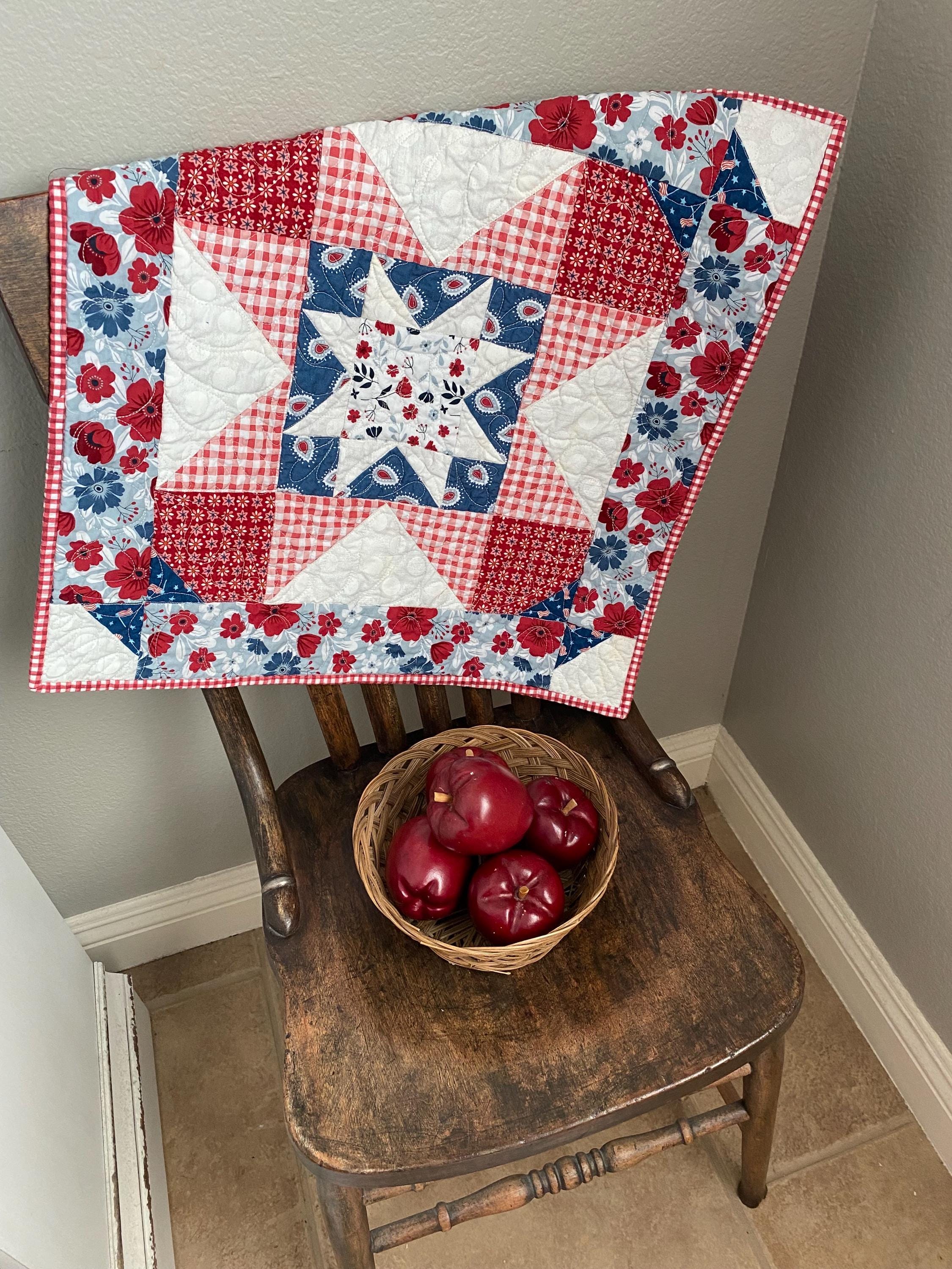 Patriotic Star Quilt Table Topper | 20” Americana Patchwork Centerpiece ...