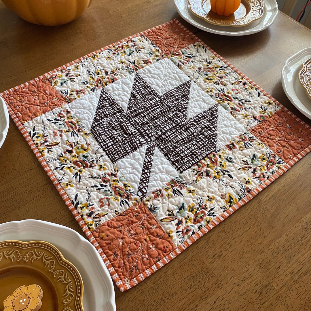 Autumn Leaf Quilted Table Topper, Harvest Table Square, Thanksgiving ...