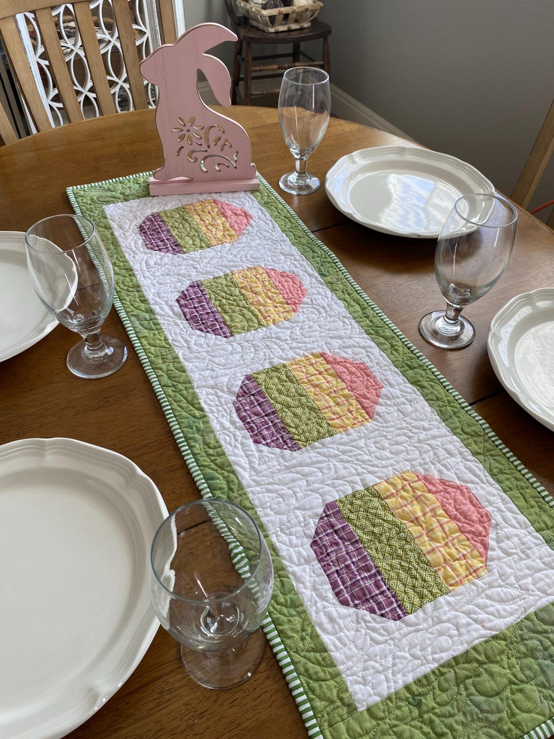 Quilted Easter Table Runner With Green Border | Pastel Patchwork Easter ...