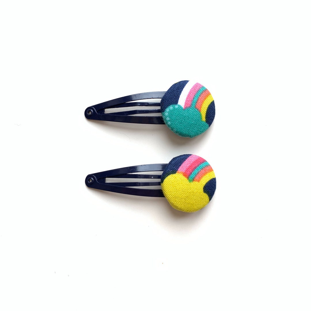 Rainbow Hair Clips, Fabric Button Hair Slides, Covered Fabric Button ...