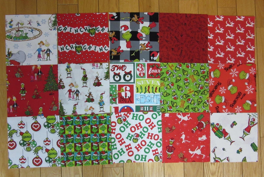 Grinch Fabric LOT Rag Quilt Kit Top 8" X 8" Squares - Etsy